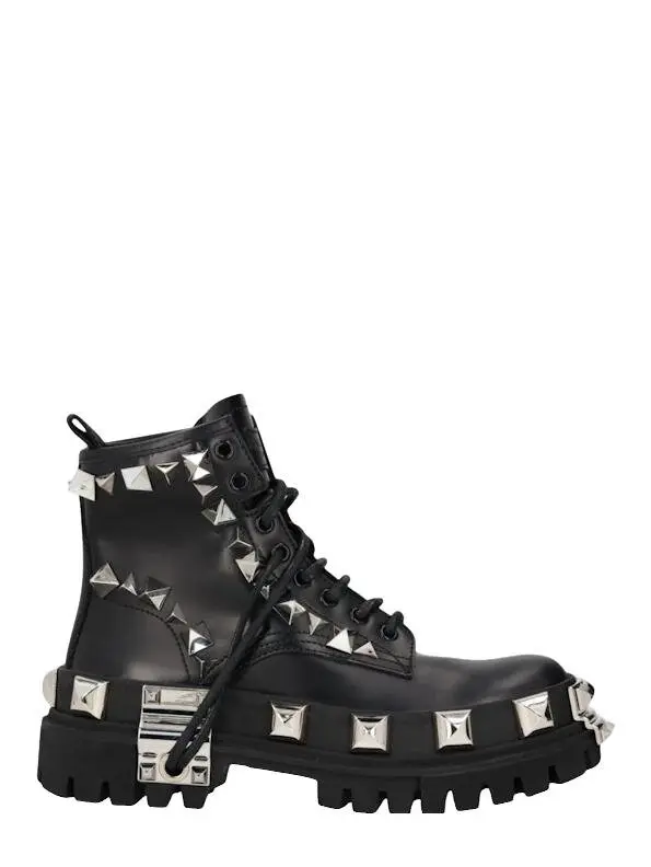 Dolce & Gabbana Studded Lace-up Combat Boots - Black