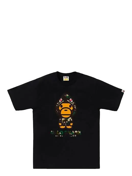 A BATHING APE 1st Camo Milo Shark Fzh Tee Shirt - Black/yellow