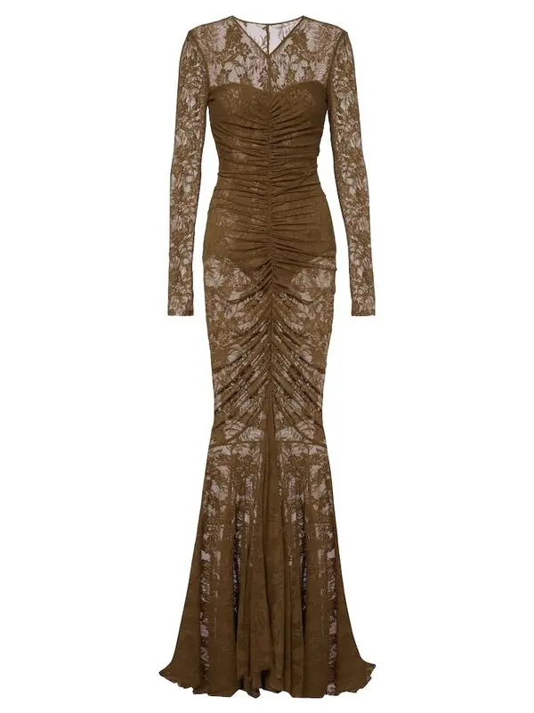 Norma Kamali Ruched Lace Gown - Green
