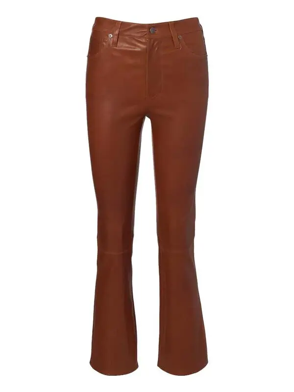 FRAME Reboot Crop Leather Bootcut Pants - Brown