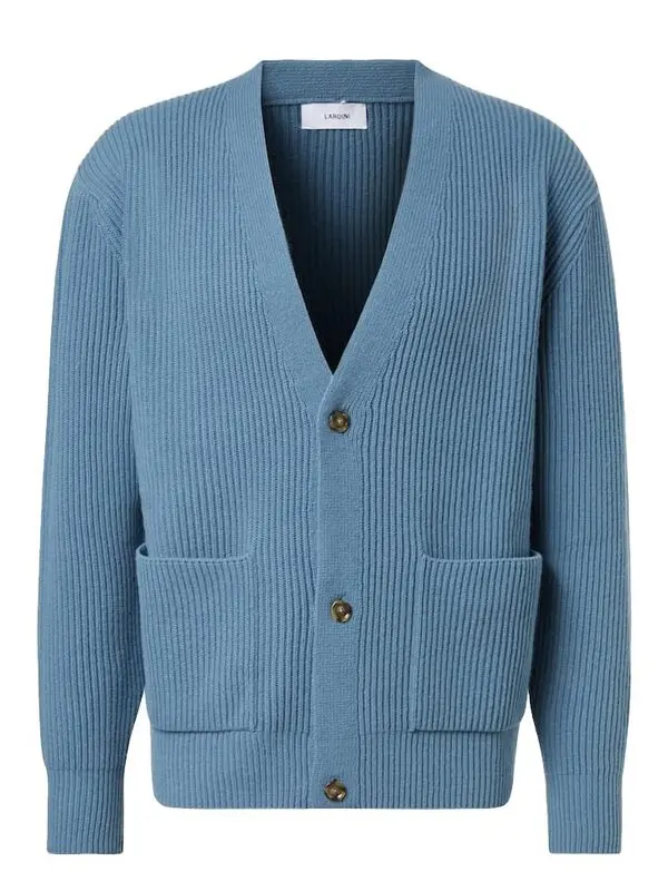 LARDINI Ribbed-knit Wool And Cashmere Cardigan - Blue