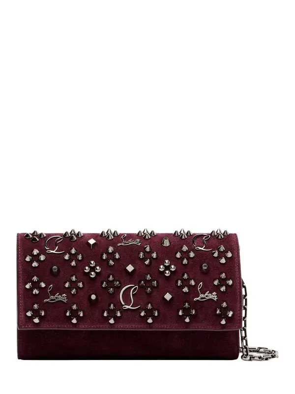 CHRISTIAN LOUBOUTIN Paloma Studded Suede Wallet On Chain - Burgundy