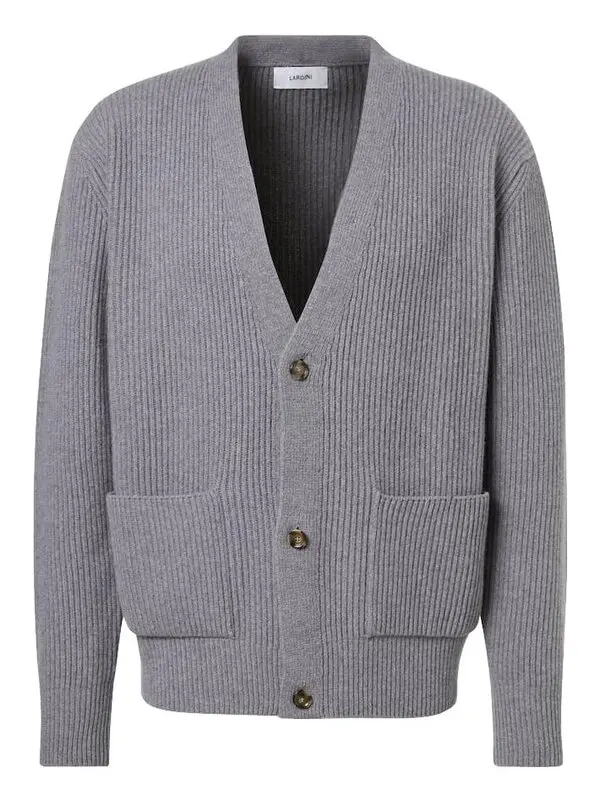 LARDINI Ribbed Knit Wool And Cashmere Cardigan - Grey
