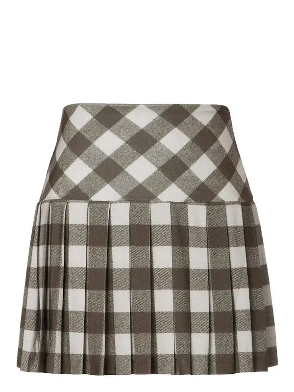 Norma Kamali Checked Pleated Miniskirt - Brown