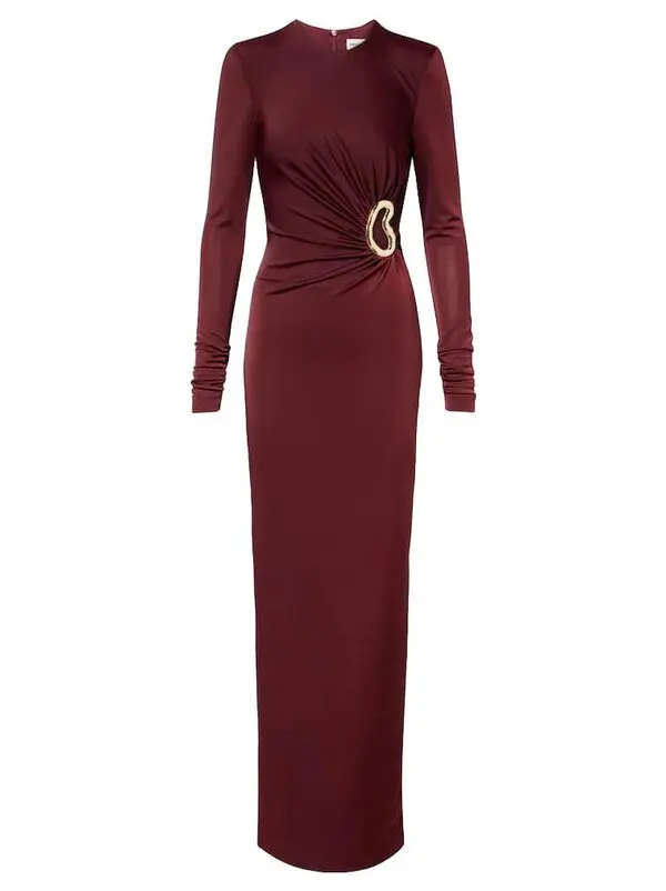 Rebecca Vallance Mischa Embellished Gathered Jersey Gown - Burgundy