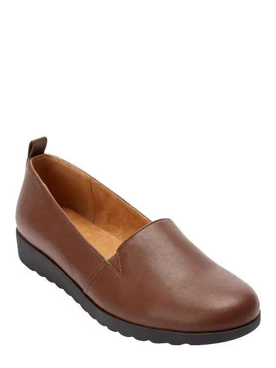 COMFORTVIEW Leather-like Slip-on Flat - Cognac