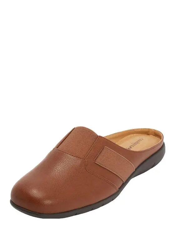 COMFORTVIEW Leather-like Slip On Mule - Cognac