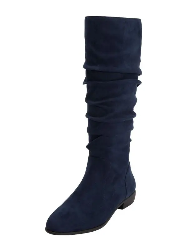 COMFORTVIEW Shelly Wide Calf Ruched Boot - Navy