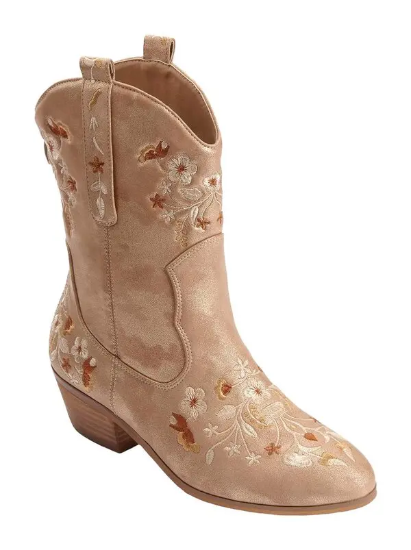 COMFORTVIEW Embroidered Western Boots - Gold