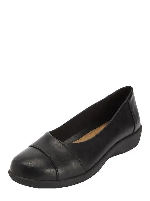 COMFORTVIEW Faux Leather Slip On Flat - Black
