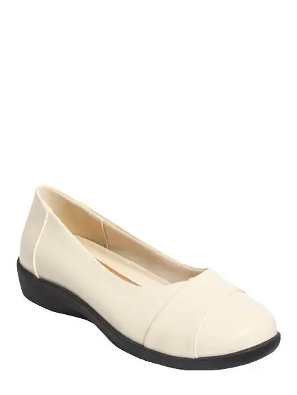 COMFORTVIEW Faux Leather Slip On Flat - Bone