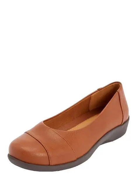 COMFORTVIEW Faux Leather Slip On Flat - Cognac