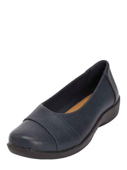 COMFORTVIEW Faux Leather Slip On Flat - Navy