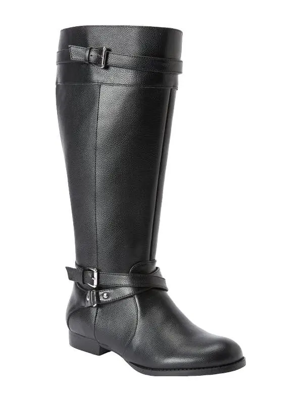 COMFORTVIEW Janis Tall Wide Calf Leather Boots - Black