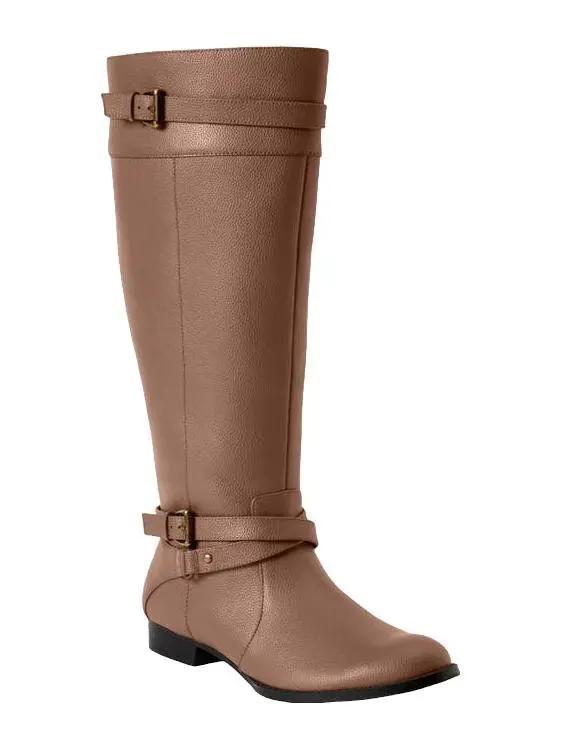 COMFORTVIEW The Janis Tall Wide Calf Leather Boots - Cognac