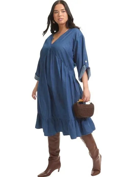 JUNE + VIE Ruffled Denim Dress - Dark Rinse