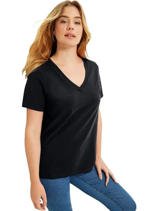JUNE + VIE Short-sleeve V-neck Tee - Black