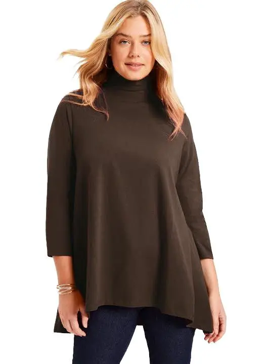 JUNE + VIE Mock-neck Tunic - Chocolate