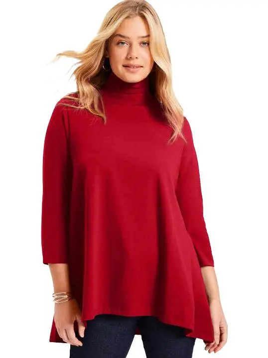 JUNE + VIE Mock-neck Tunic - Classic Red