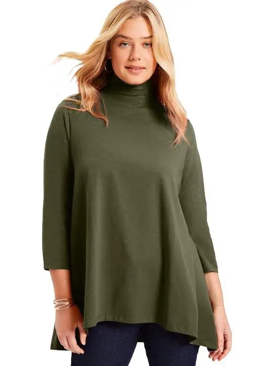 JUNE + VIE Mock-neck Tunic - Dark Olive Green