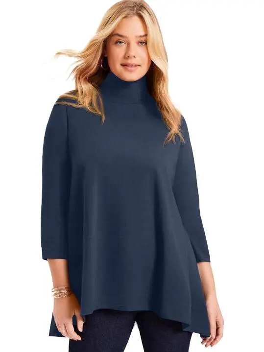 JUNE + VIE Mock-neck Tunic - Navy