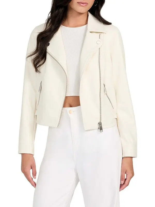 Guess Faux Leather Moto Jacket - White