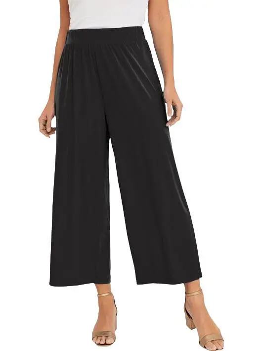 JESSICA LONDON Stretch Knit Wide Leg Crop Pant - Black