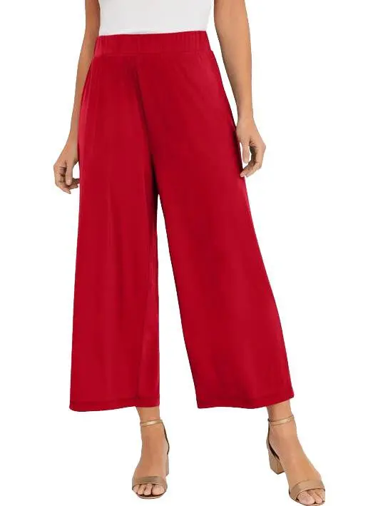 JESSICA LONDON Stretch Knit Wide Leg Crop Pant - Classic Red