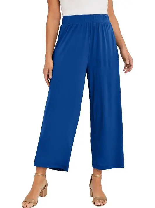 JESSICA LONDON Stretch Knit Wide Leg Crop Pant - Dark Sapphire