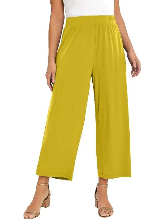 JESSICA LONDON Stretch Knit Wide Leg Crop Pant - Golden Citrus
