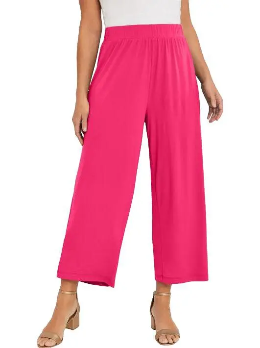 JESSICA LONDON Stretch Knit Wide Leg Crop Pant - Pink Burst