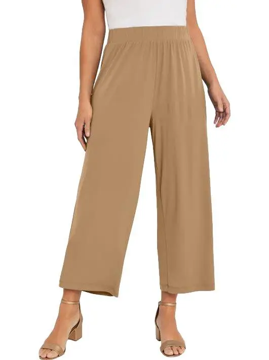 JESSICA LONDON Stretch Knit Wide Leg Crop Pant - Soft Camel