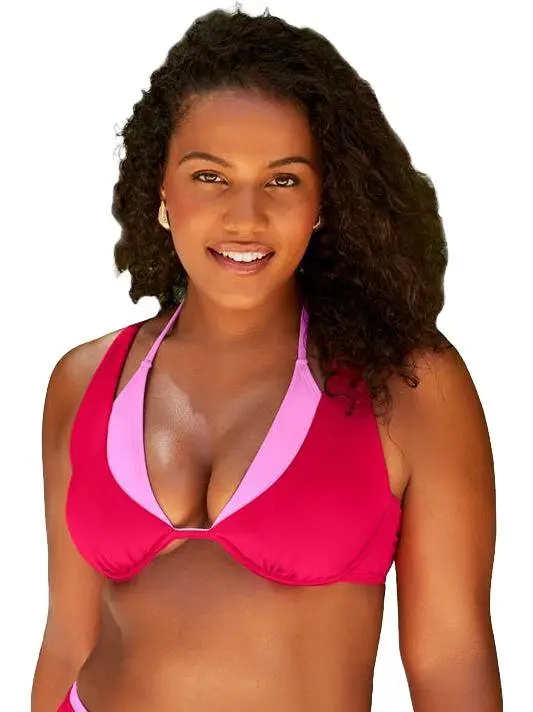 SWIMSUITS FOR ALL Underwire Shimmer Peekaboo Bikini Top - Salsa Candy Shimmer