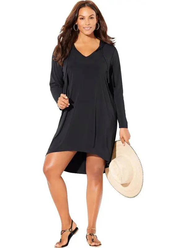 SWIMSUITS FOR ALL Wrinkle-resistant Cover Up Hoodie Dress - Black