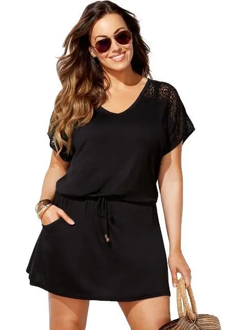 SWIMSUITS FOR ALL Crochet Cover Up Tunic - Black