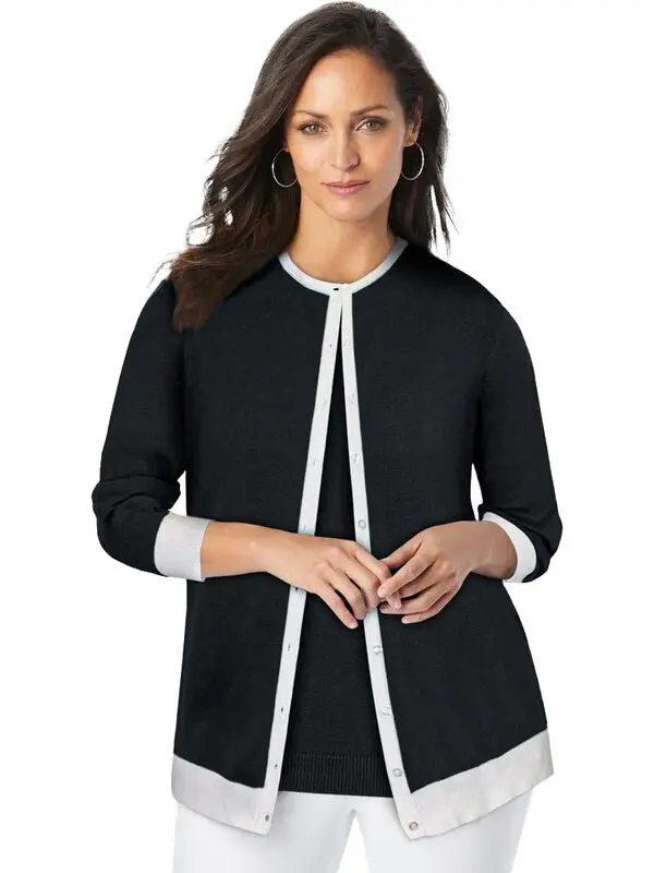 JESSICA LONDON Fine Gauge Cardigan - Black White