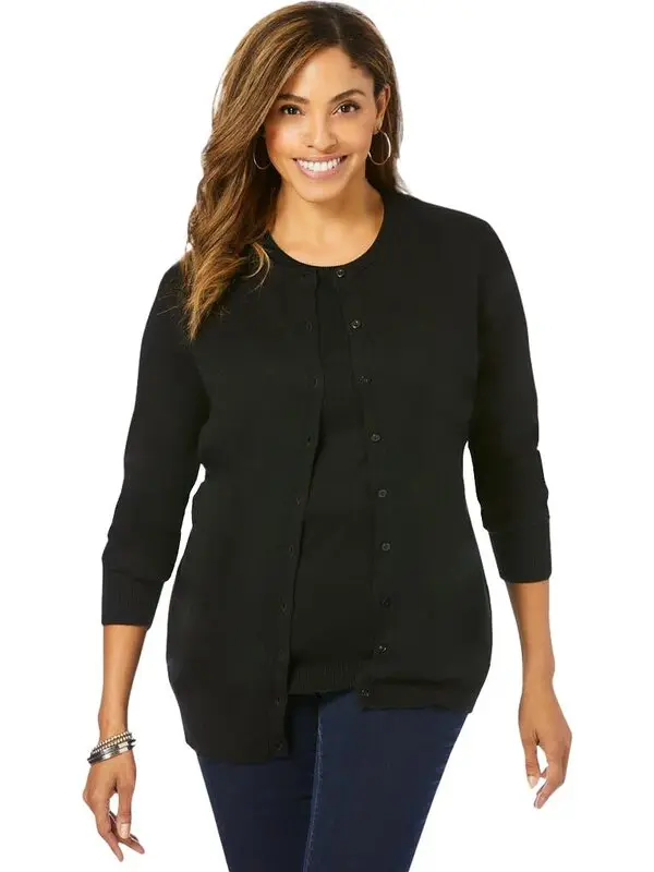 JESSICA LONDON Fine Gauge Button-front Cardigan - Black
