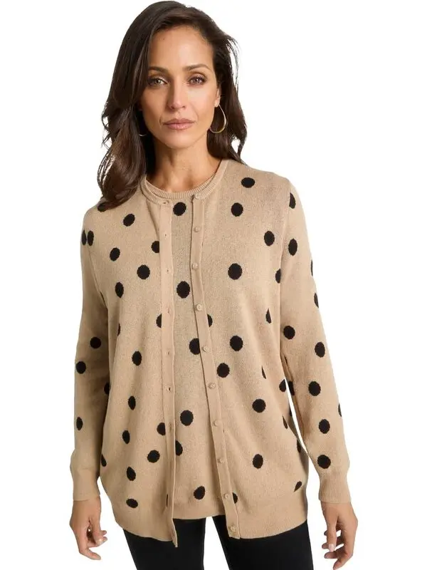 JESSICA LONDON Fine Gauge Cardigan - Khaki Scatter Dot