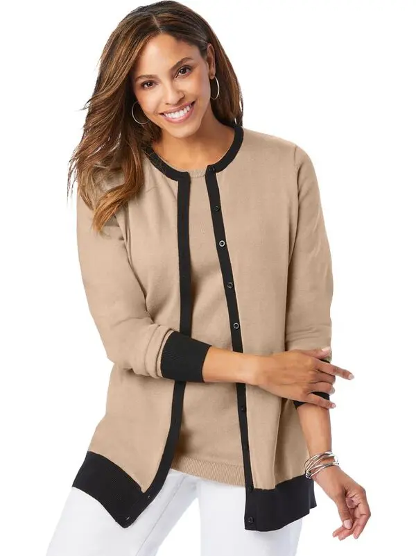 JESSICA LONDON Fine Gauge Button-front Cardigan - New Khaki Black