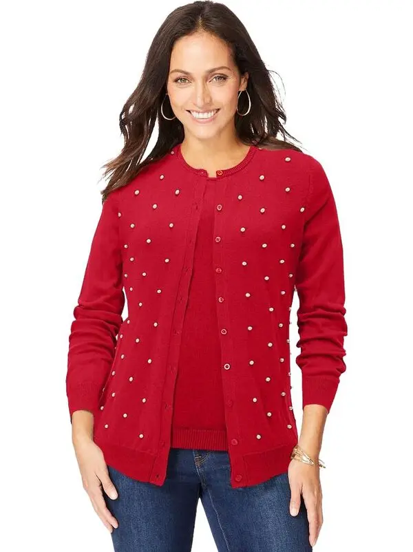 JESSICA LONDON Fine Gauge Button-front Cardigan - Red