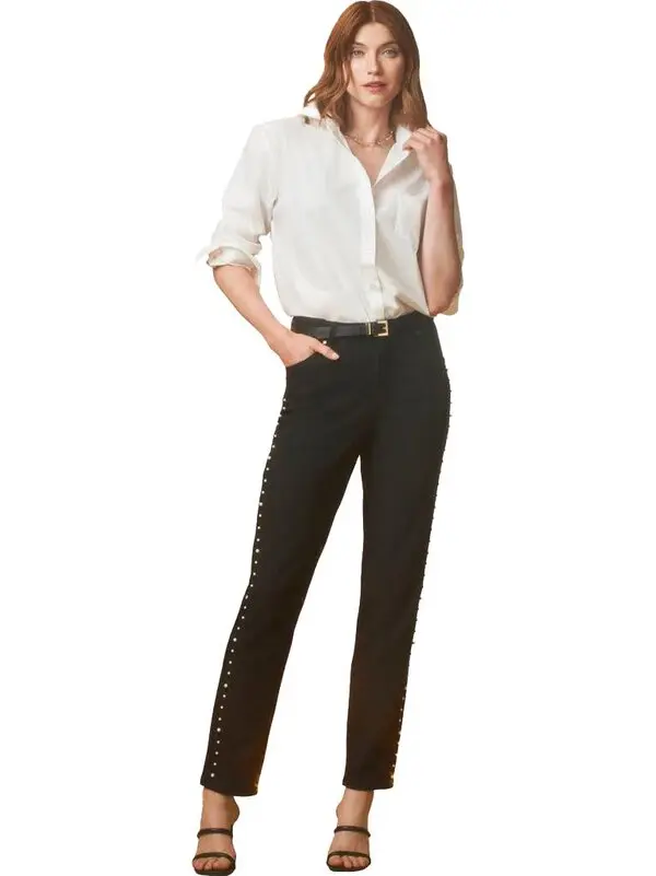 JESSICA LONDON Classic Cotton Denim Straight-leg Jean - Black Pretty Pearls