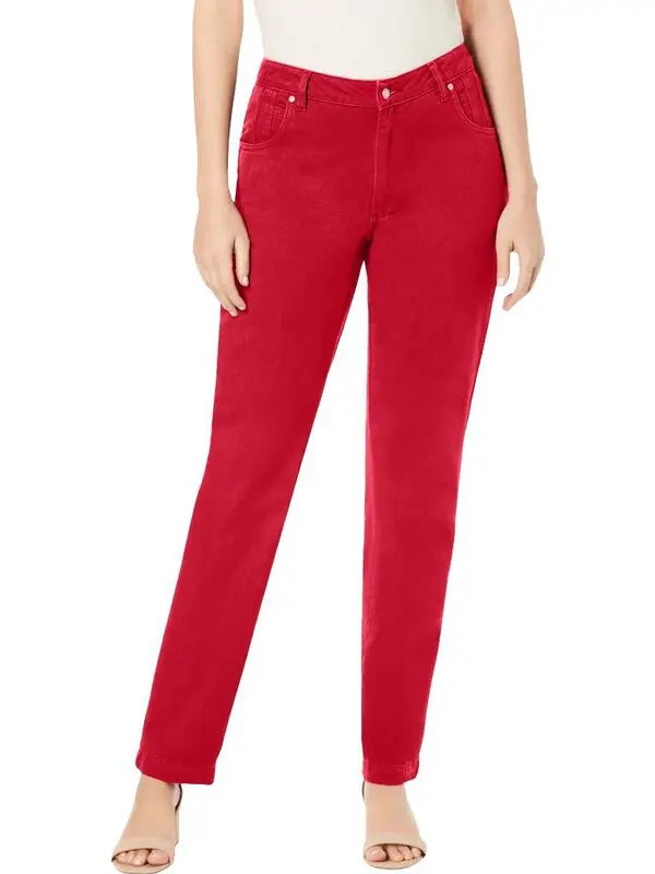 JESSICA LONDON Classic Cotton Denim Straight-leg Jean - Classic Red