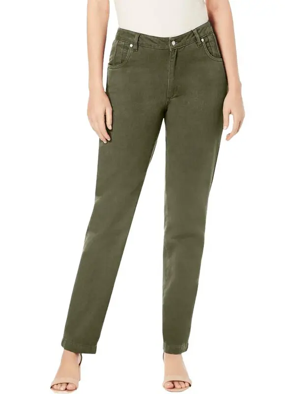 JESSICA LONDON Classic Cotton Denim Straight-leg Jeans - Dark Olive Green