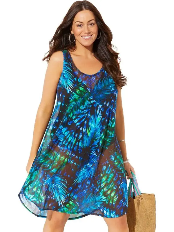 SWIMSUITS FOR ALL Mesh High Low Cover Up Tunic - Green Palm