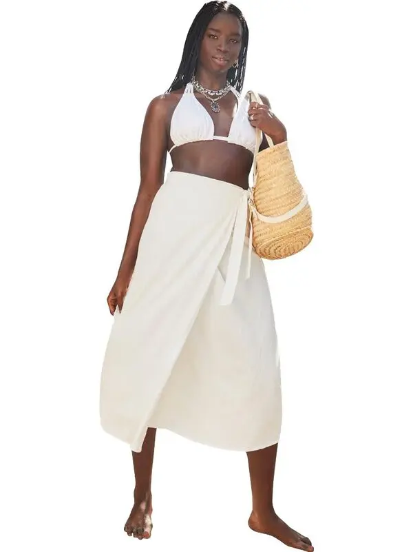 SWIMSUITS FOR ALL Crinkle Pleat Wrap Skirt Cover Up - White