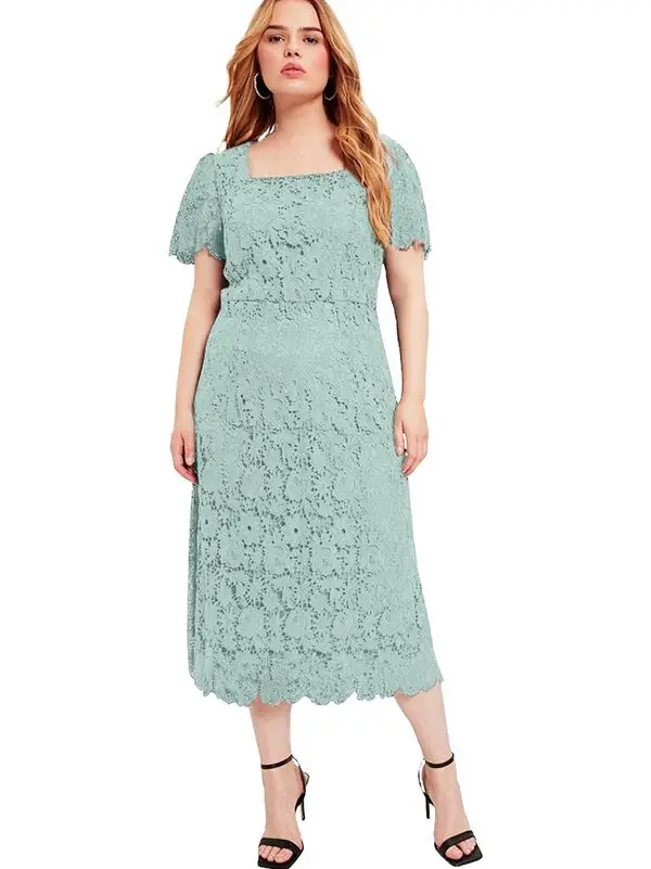 JUNE + VIE Square-neck A-line Lace Midi Dress - Antique Mint