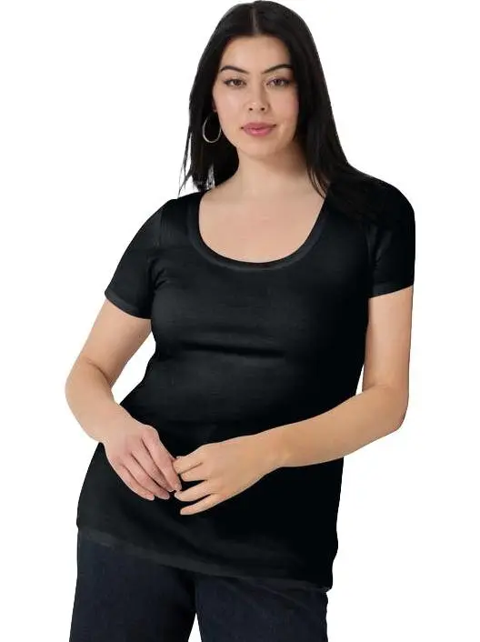 JUNE + VIE Ribbed Scoopneck Top - Black