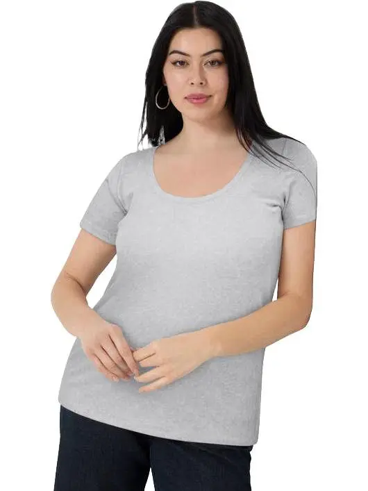 JUNE + VIE Ribbed Scoopneck Top - Heather Grey