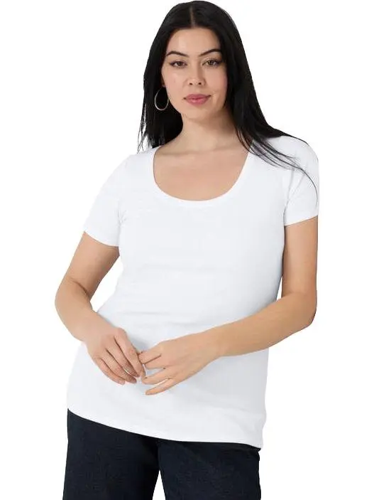JUNE + VIE Ribbed Scoopneck Top - White