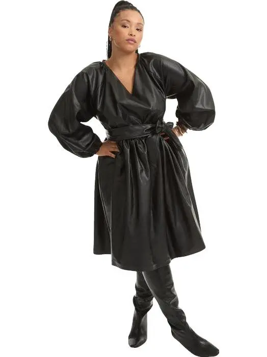 JUNE + VIE Faux Leather Mini Dress - Black Onyx